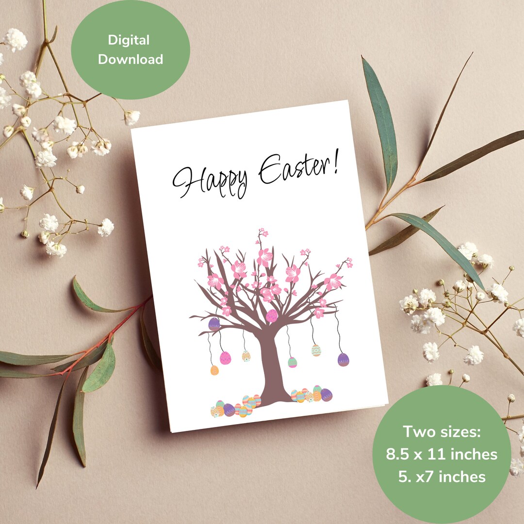 Printable Easter Card, Cute Easter Tree Card, Printable Easter Cards ...