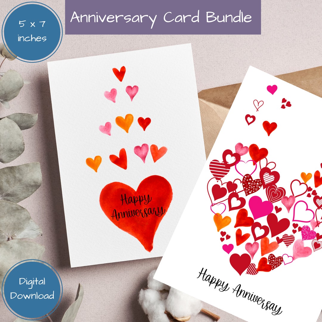 Happy Anniversary Card Bundle, Two Printable Cards for Anniversary ...