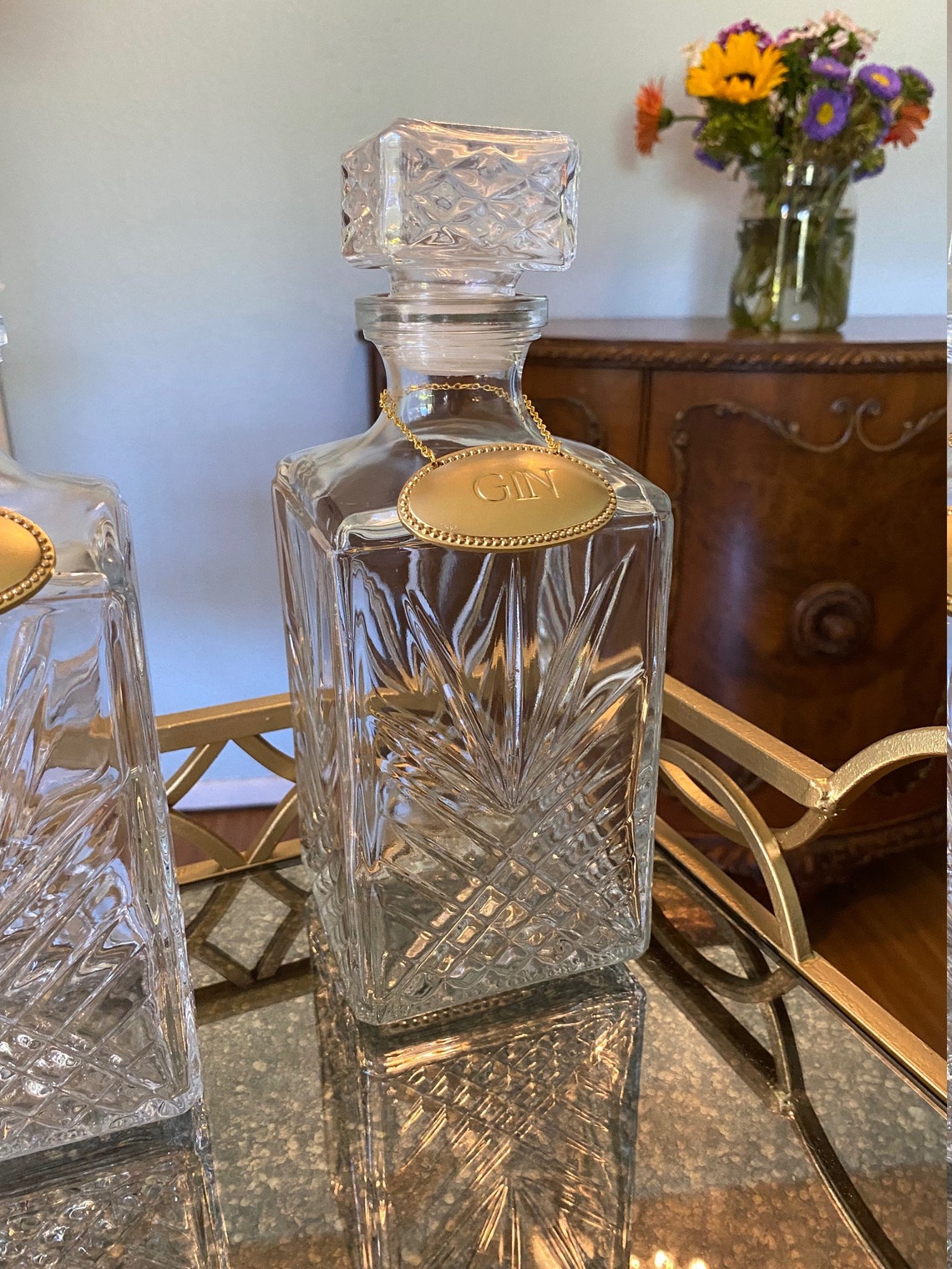 SOLD Gold Butler Bar Cart W/ Crystal Decanters - Etsy