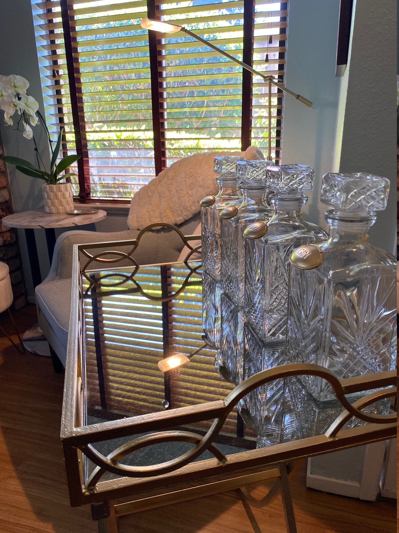 SOLD Gold Butler Bar Cart W/ Crystal Decanters - Etsy