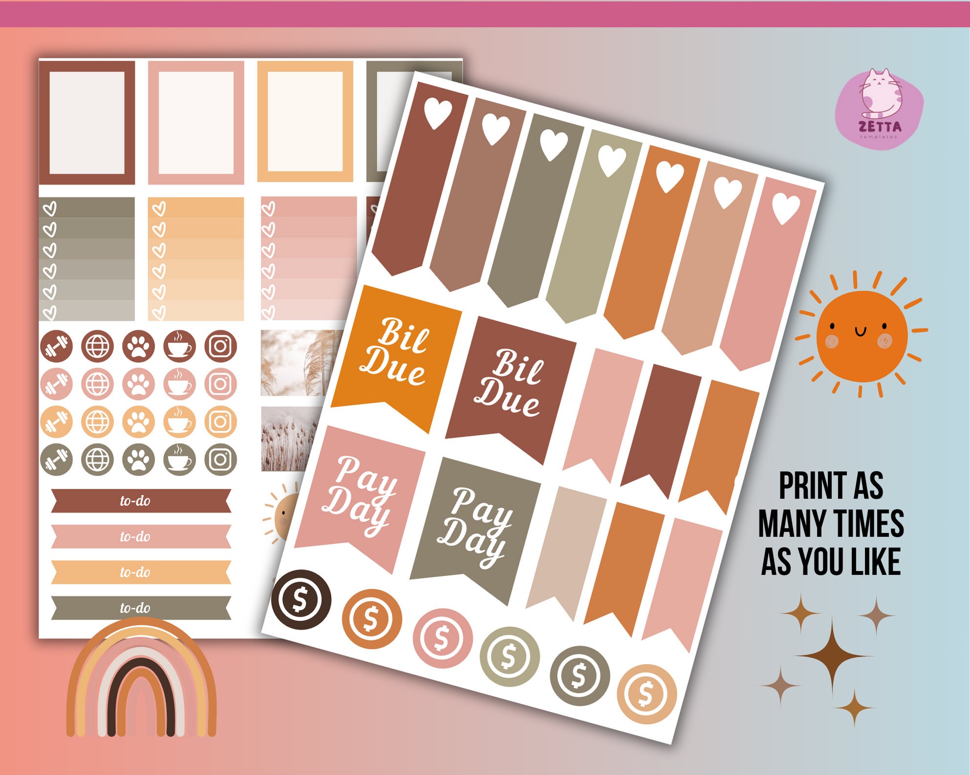 CANVA Editable Planner Sticker Templates Editable Canva Stickers Cute ...