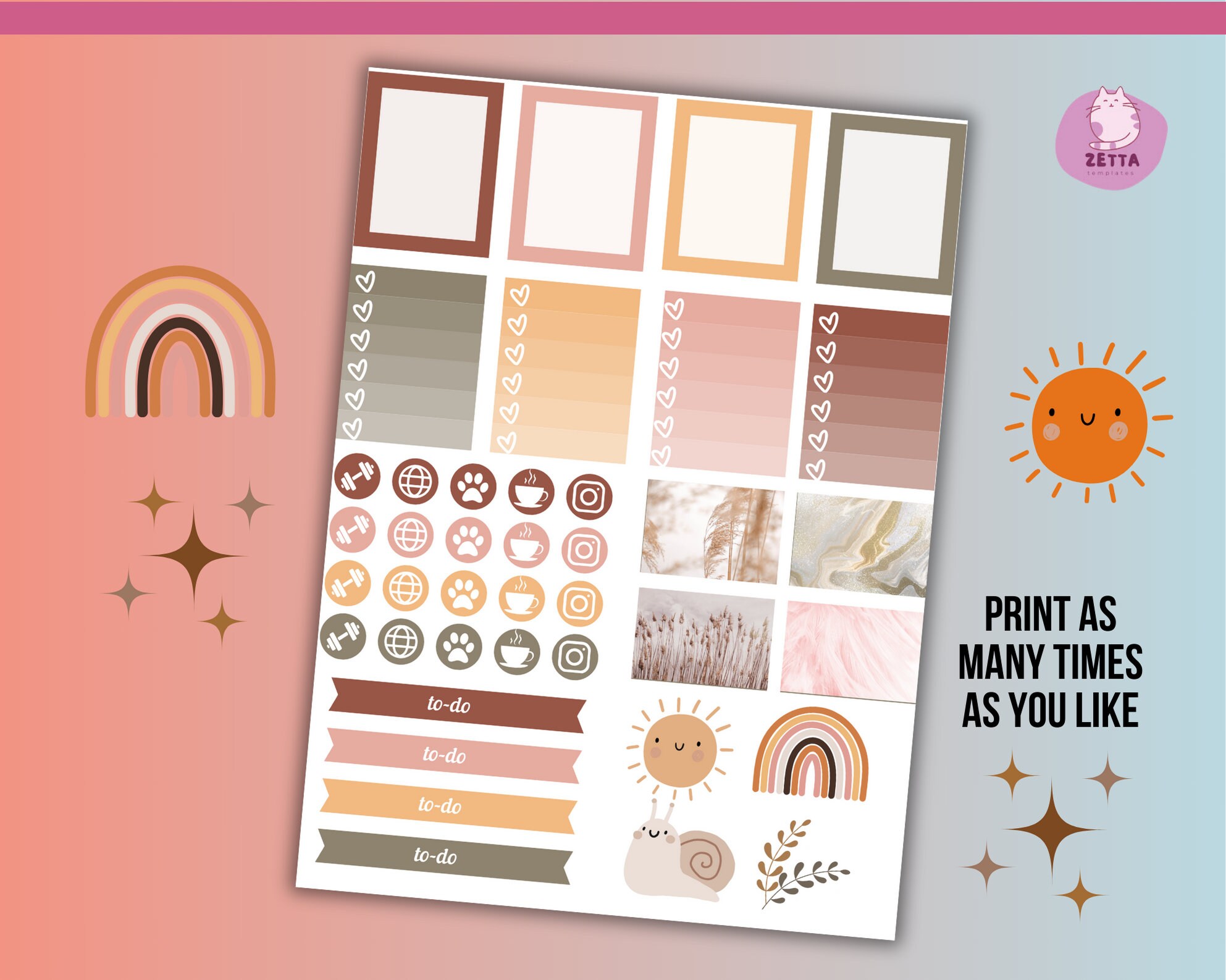 CANVA Editable Planner Sticker Templates Editable Canva Stickers Cute ...