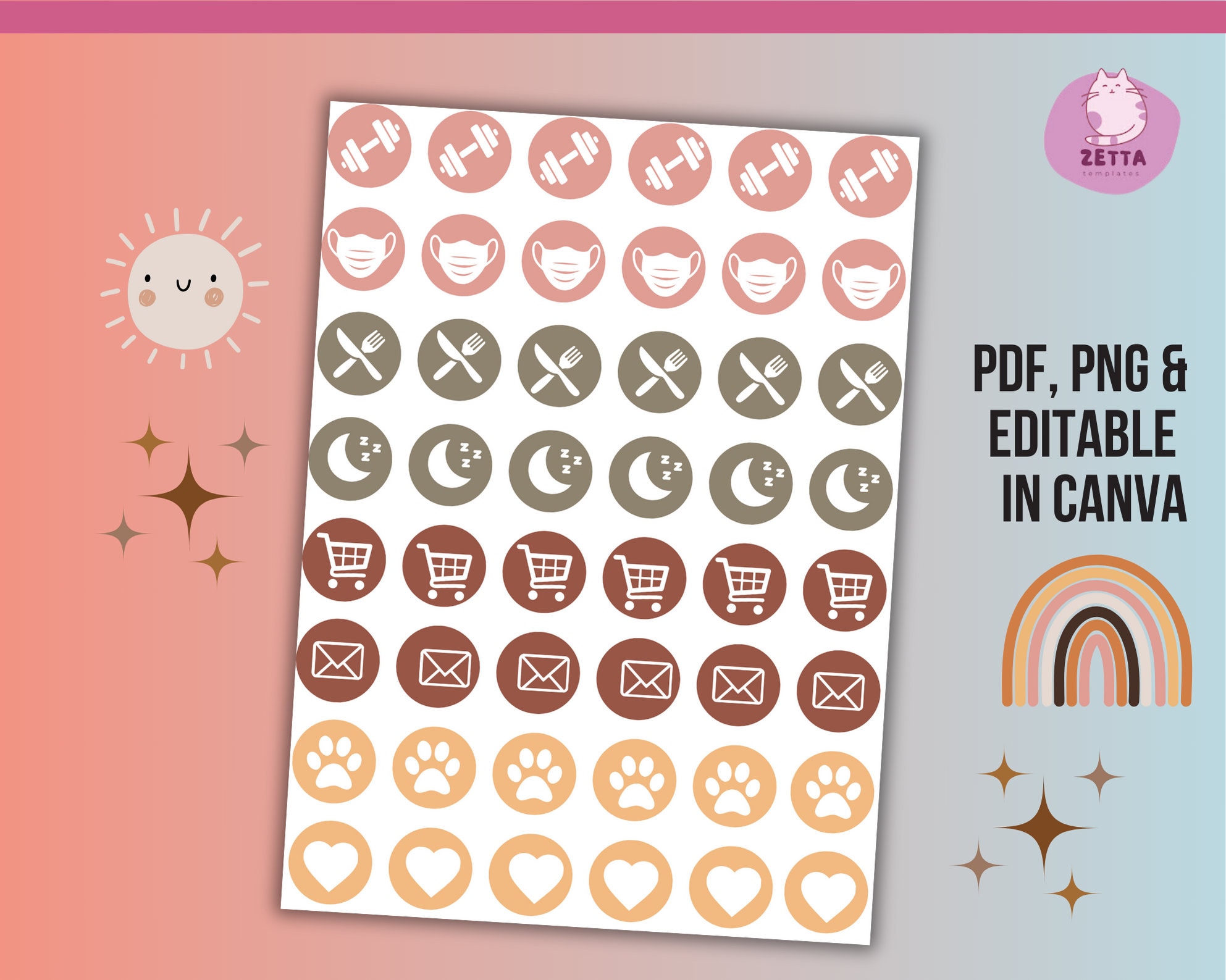 CANVA Editable Planner Sticker Templates Editable Canva Stickers Cute ...