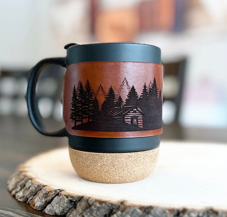 Cabin in the Woods Cork Base Ceramic Mug With Lid and Handmade - Etsy