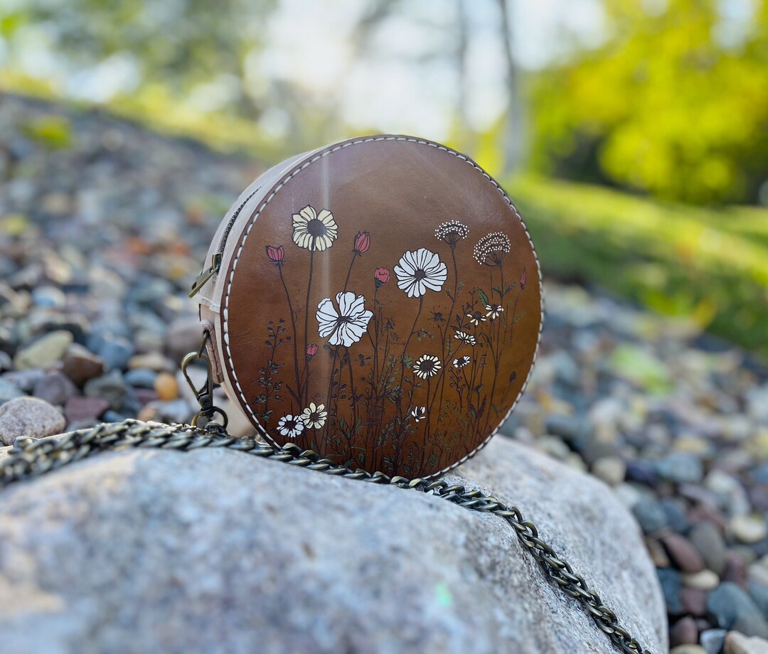 Handmade Circle-round Crossbody Leather Bag With Hand Painted - Etsy