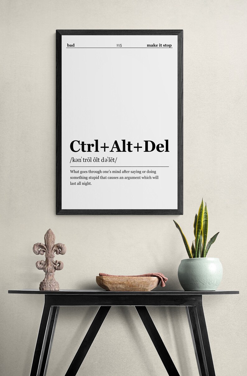Ctrl Alt Del Definition Art Print Funny Minimalist Poster for Digital ...