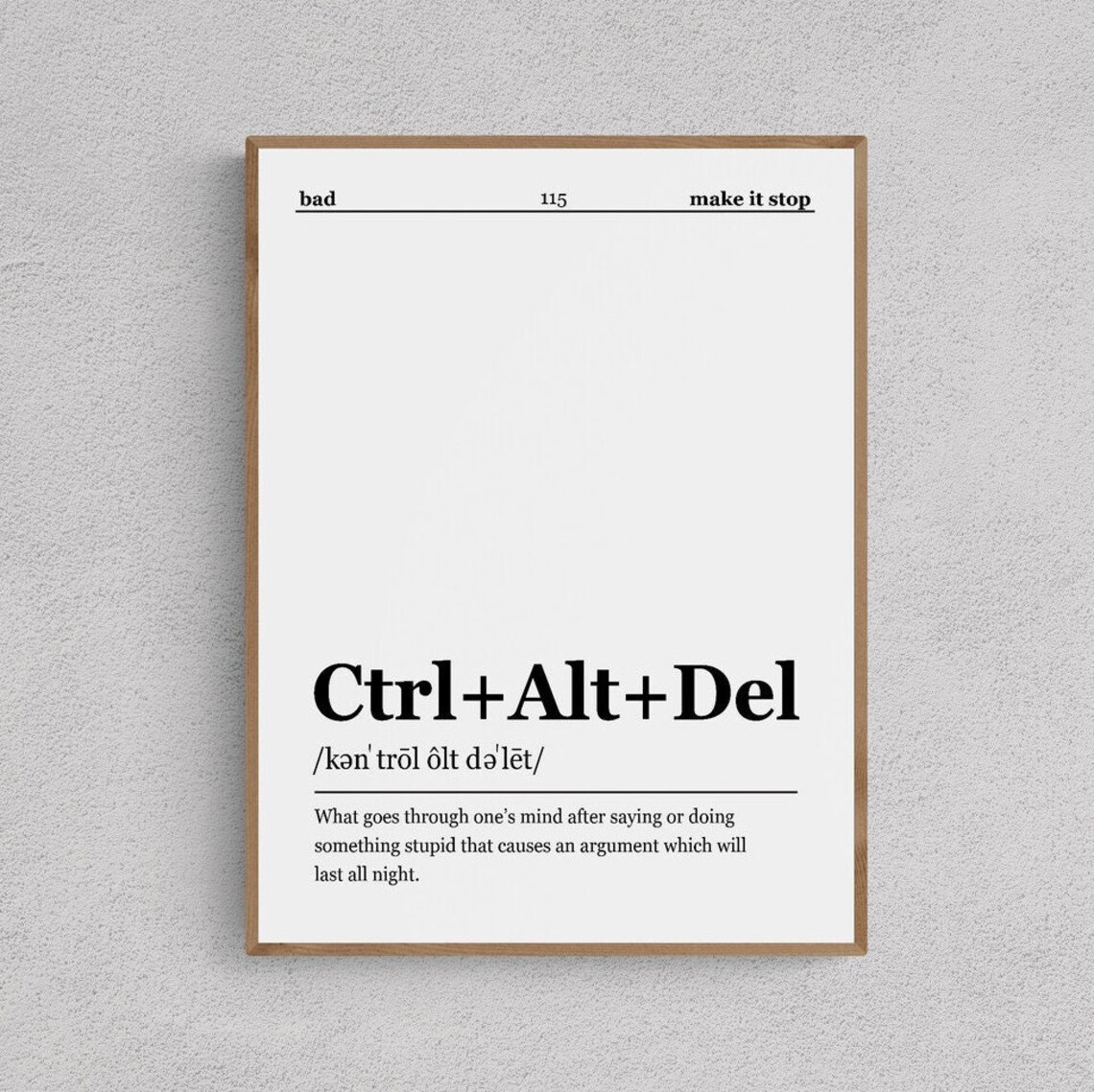 Ctrl Alt Del Definition Art Print Funny Minimalist Poster for Digital ...