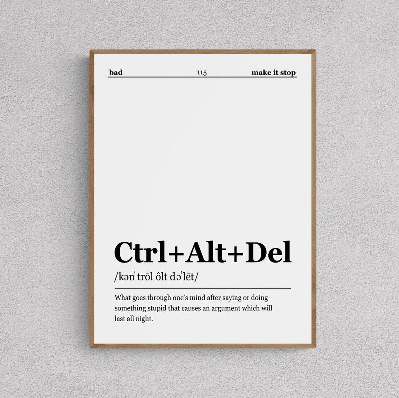 Ctrl Alt Del Definition Art Print Funny Minimalist Poster for Digital ...