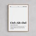Ctrl Alt Del Definition Art Print Funny Minimalist Poster for Digital ...