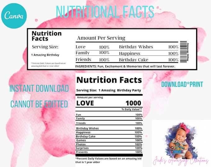 Hershey Birthday Nutrition Facts Label Custom Label Hershey Bar Candy ...