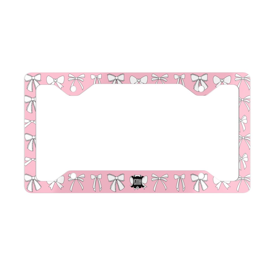 Custom Initial Pink Bow License Plate Frame Coquette Metal License ...