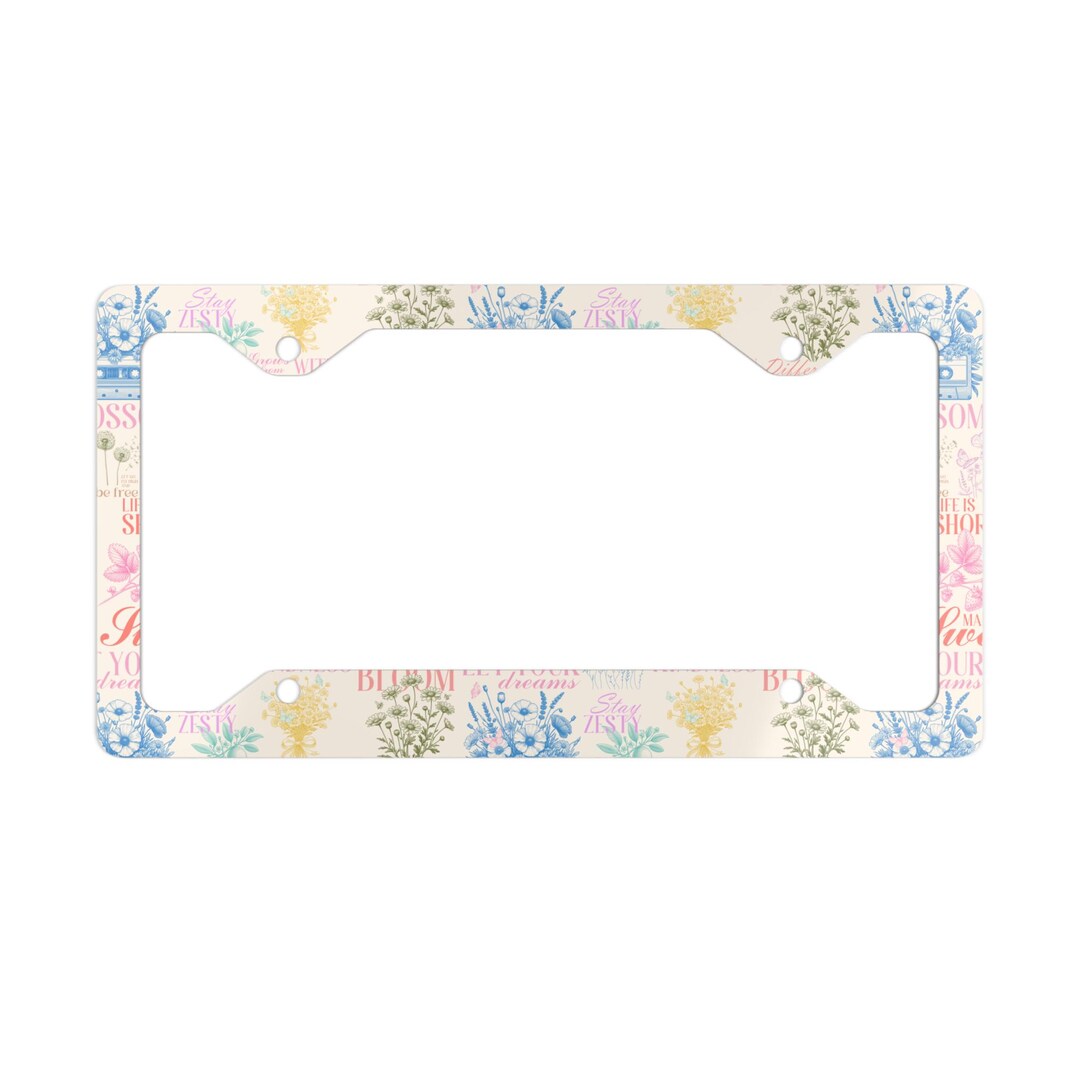 Wildflower License Plate Beige Metal License Frame 4 Hole Car Accessory ...