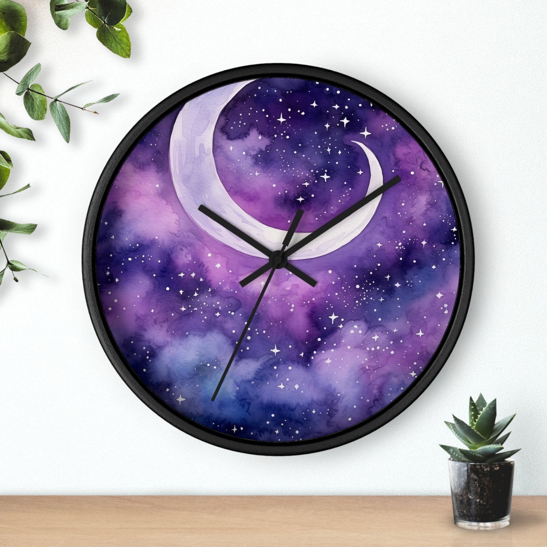Moon Clock Purple Moon Phase Wall Clock Magical Wall Decor Mystical ...