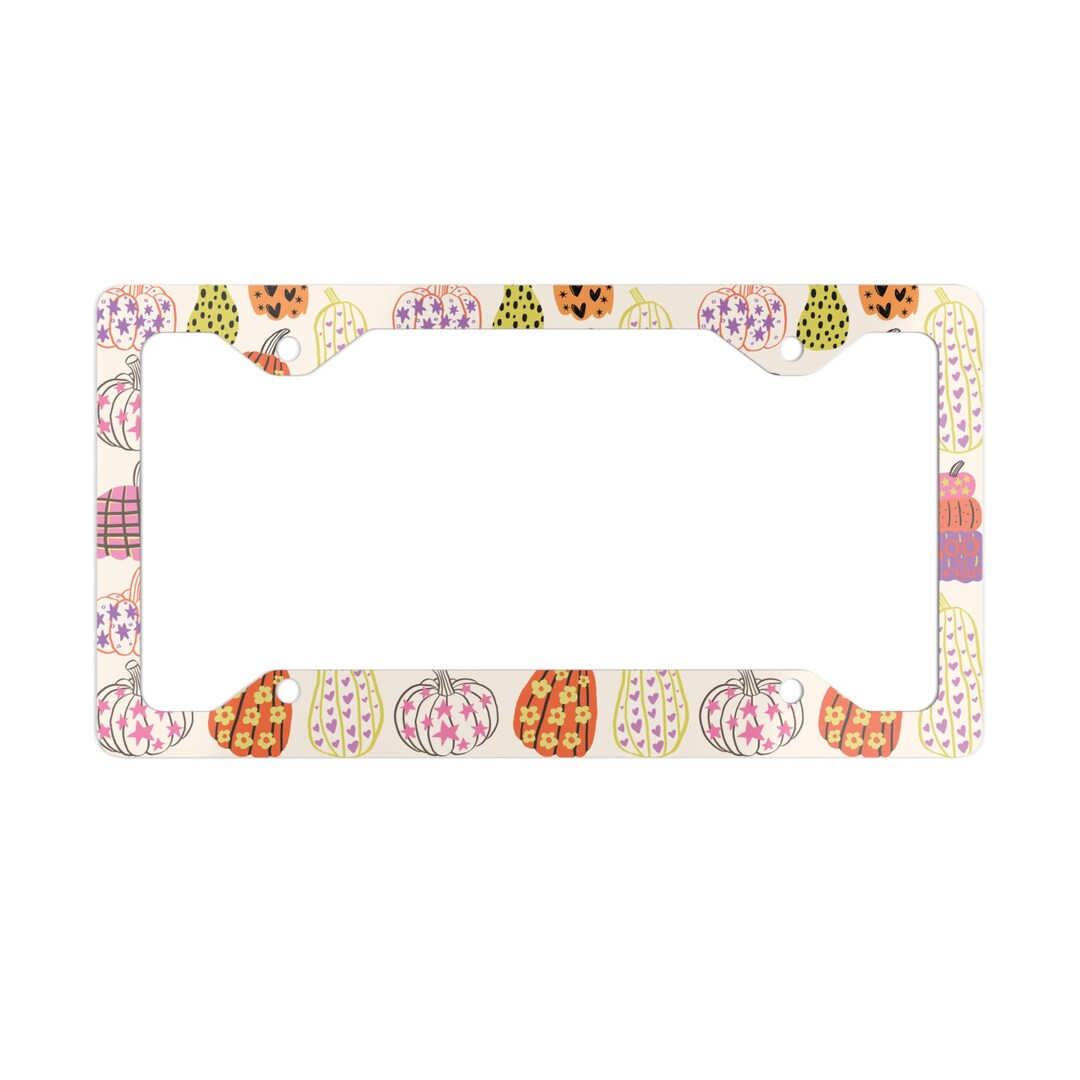 Pumpkin License Plate Frame Fall Autumn Metal License Frame 4 Hole Car ...