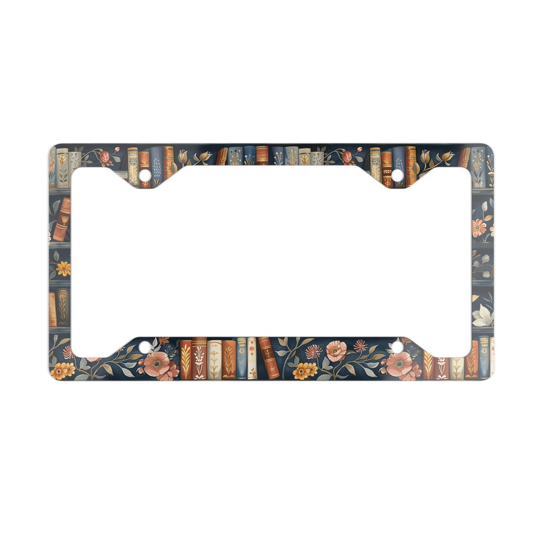 Vintage Book License Plate Frame Floral Metal License Frame Cottagecore ...