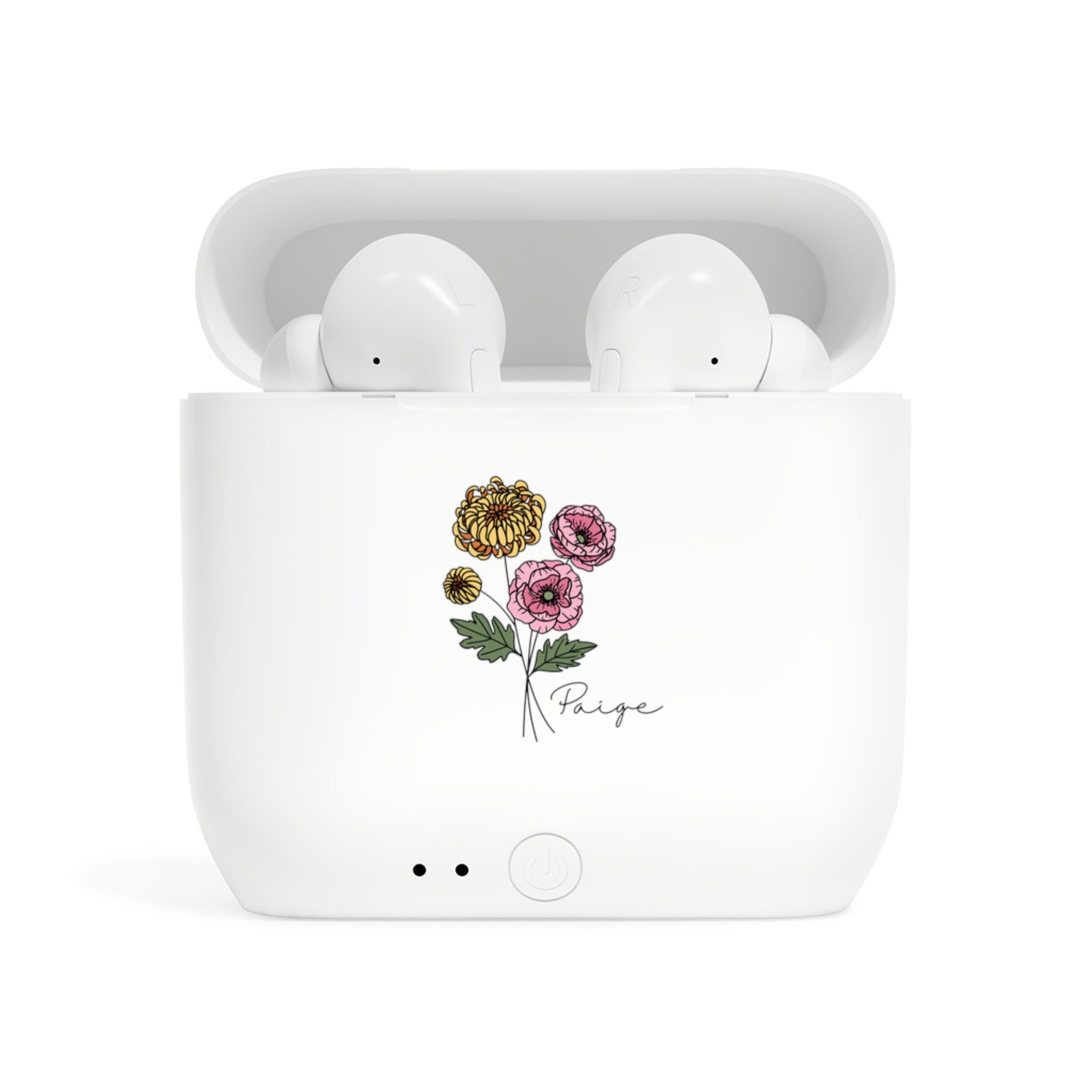 Custom Birth Month Flower Essos Wireless Earbuds Personalized Name ...