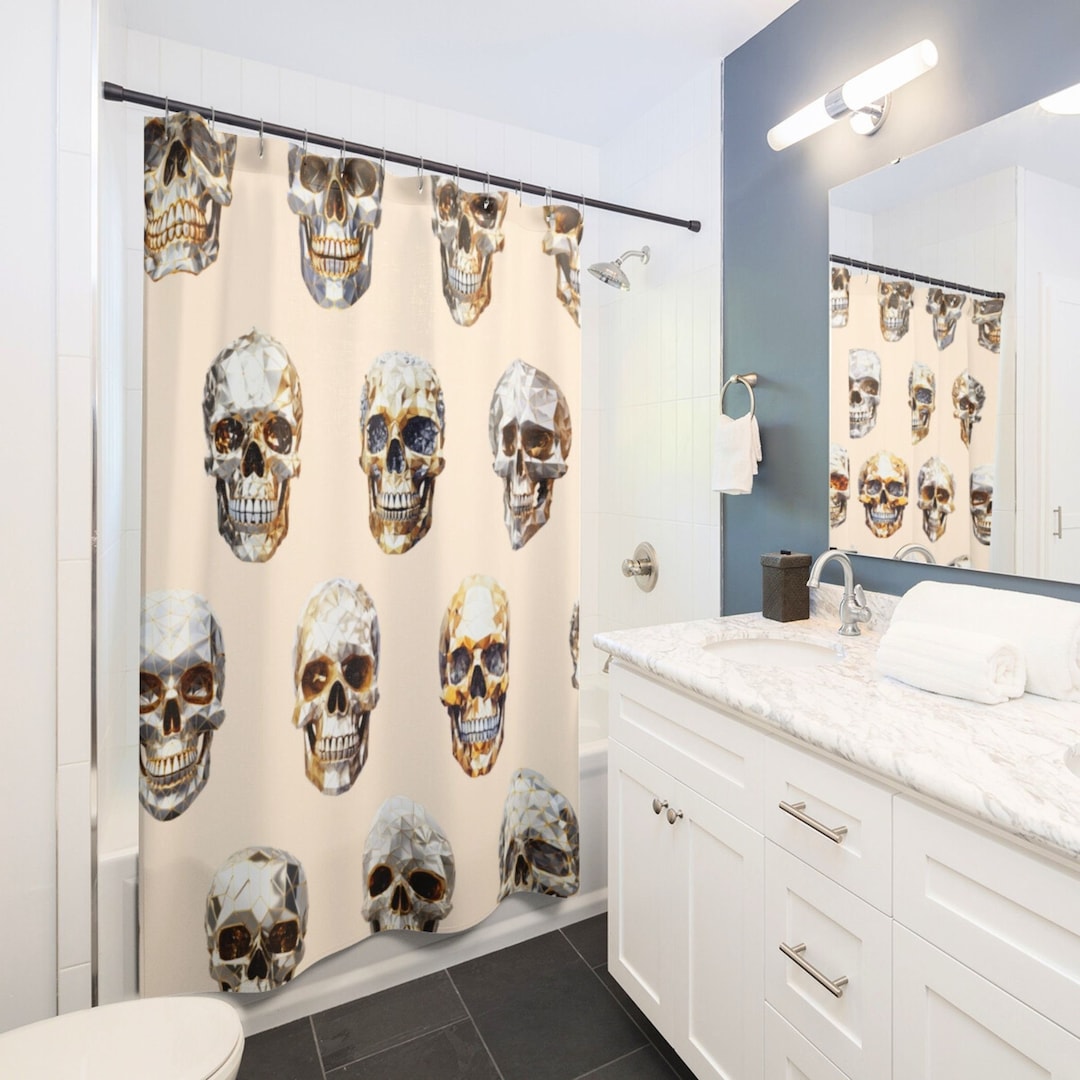 Skull Shower Curtain Crystal Skeleton Shower Curtain Metalic - Etsy