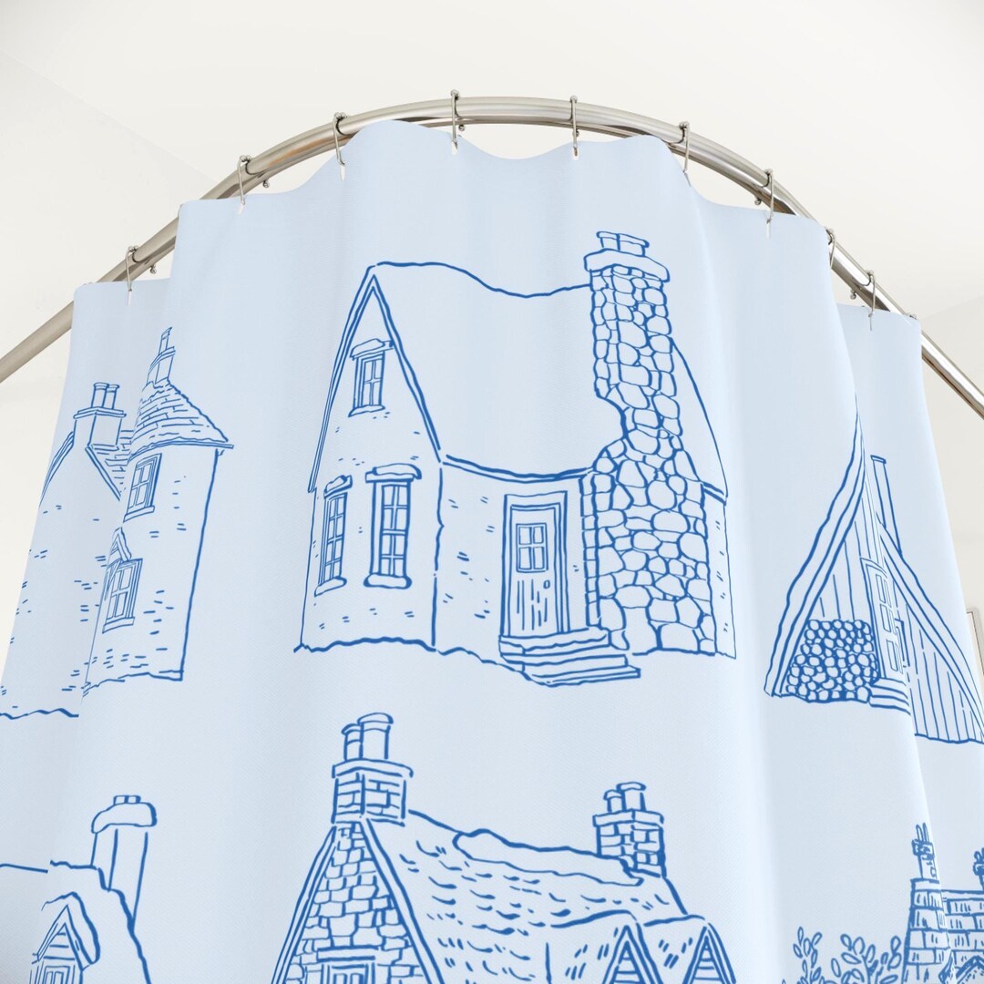 Cottage Shower Curtain Blue Shower Curtain Unique Bathroom Decor ...
