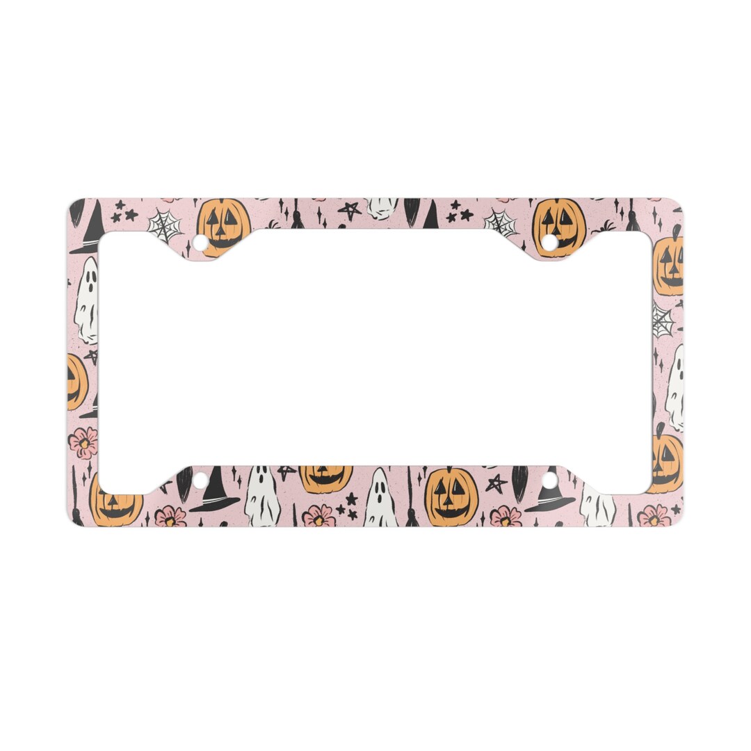 Halloween License Plate Frame Pink Metal License Frame Pumpkin Car ...