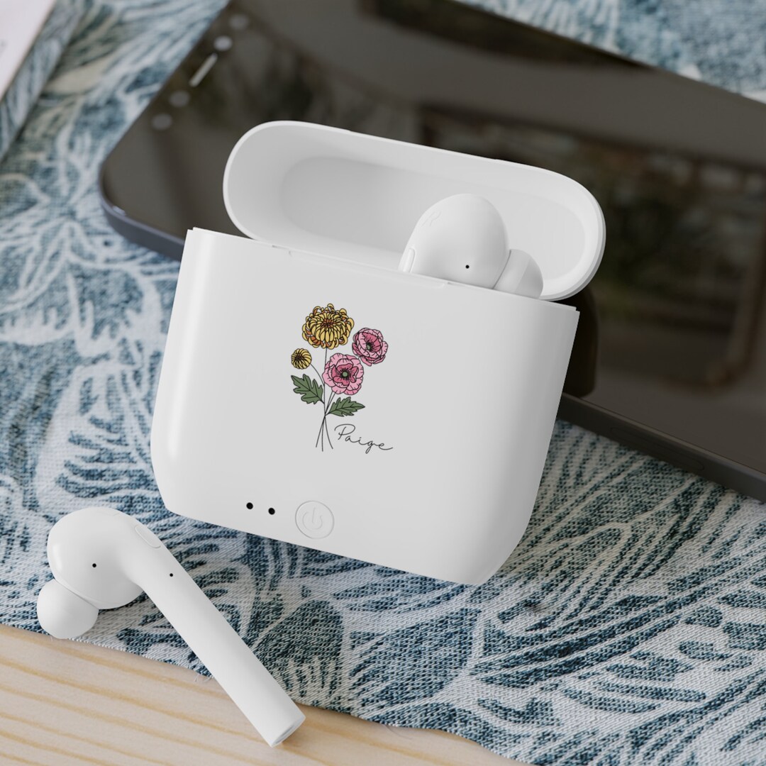 Custom Birth Month Flower Essos Wireless Earbuds Personalized Name ...