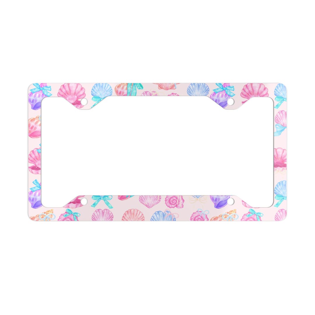 Sea Shell License Plate Frame Pink Metal License Frame 4 Hole Car ...