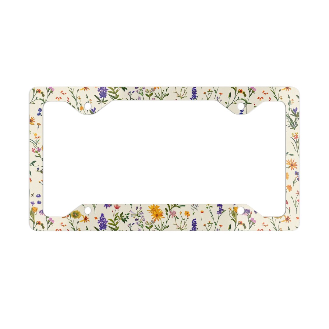 Wildflower License Plate Frame Spring Flower Metal License Frame Boho ...