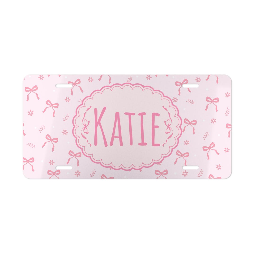Custom Writing Car Plate Personalized Pink Bow Vanity Plate Name ...