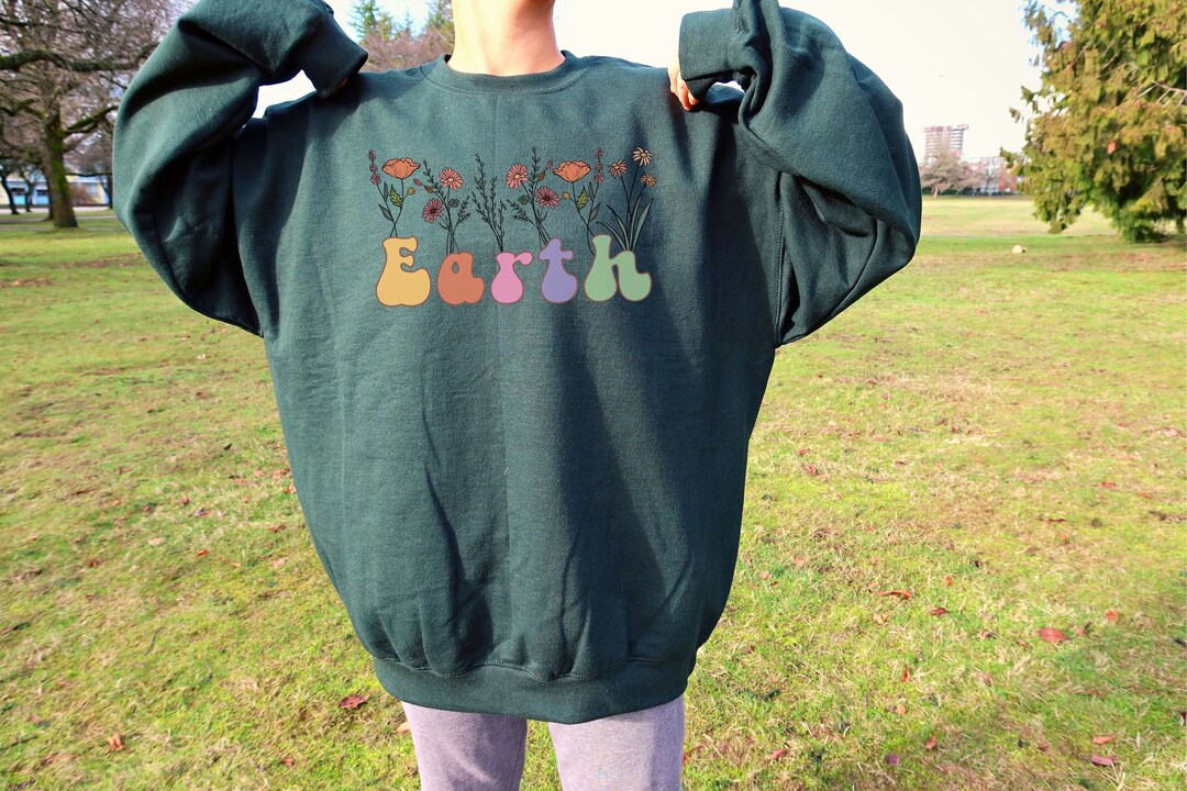 Earth Day Sweatshirt, Earth Awareness Sweats, Retro Floral ...