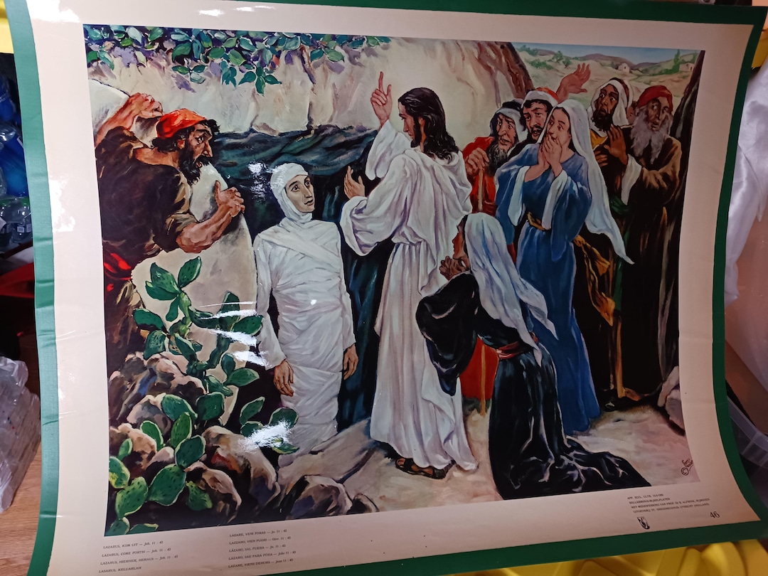 RARE VINTAGE 1955 Bellarminus Bible Story Poster #46 Lazarus Come Forth ...