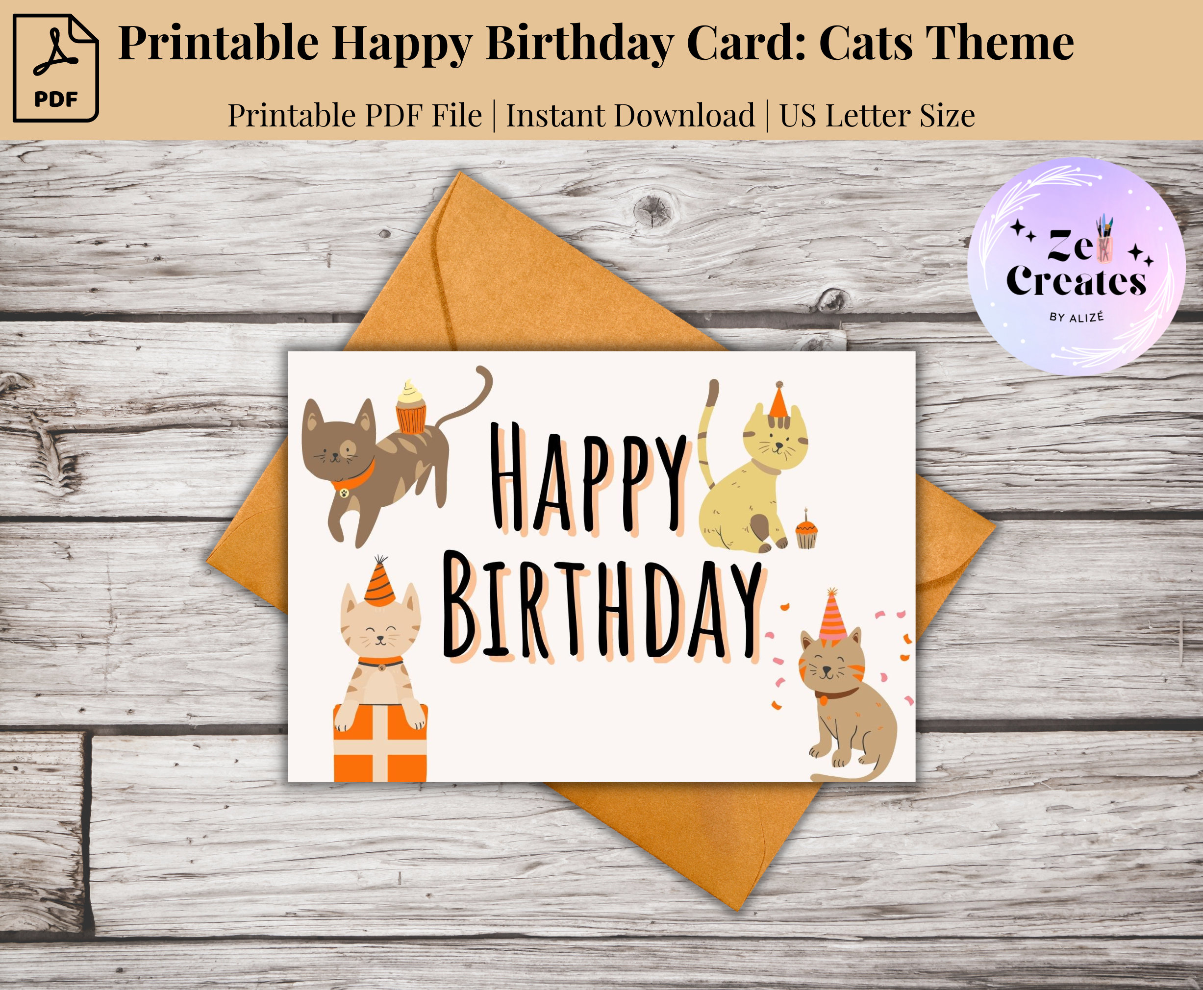 Printable Happy Birthday Greeting Card Instant Download 7x5 Inch Cards ...