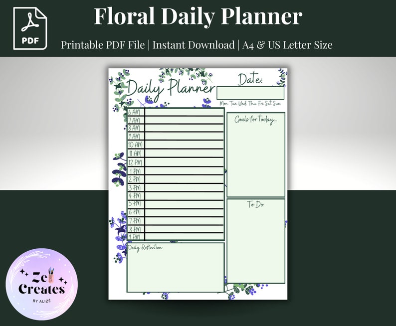 Printable PDF Daily Planner, Daily Schedule, A4 & US Letter Size, to Do ...