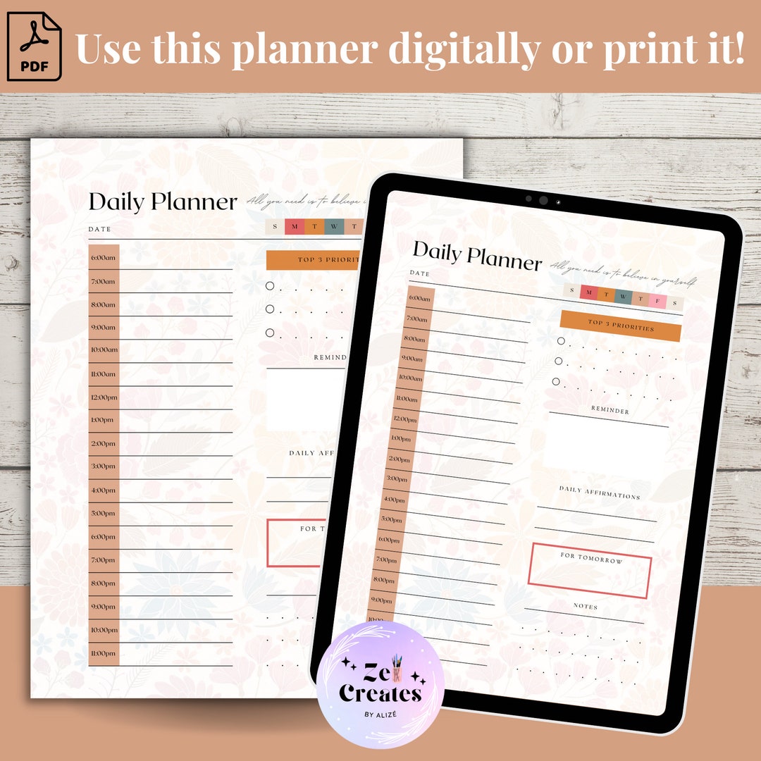 Floral Printable Daily Planner, Daily to Do List, Productivity Planner ...