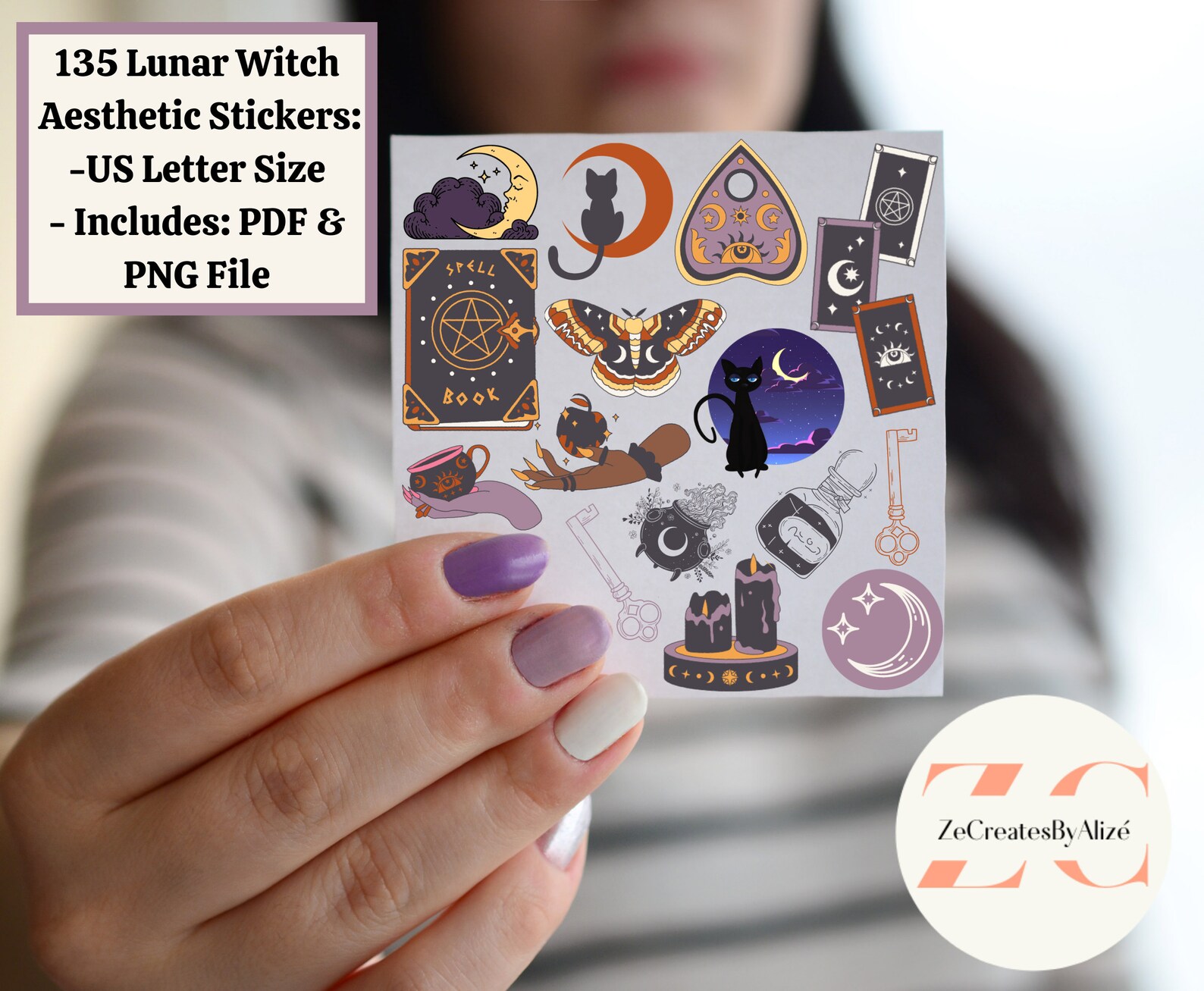 Printable Mystic Witch Stickers Printable Lunar Witch | Etsy