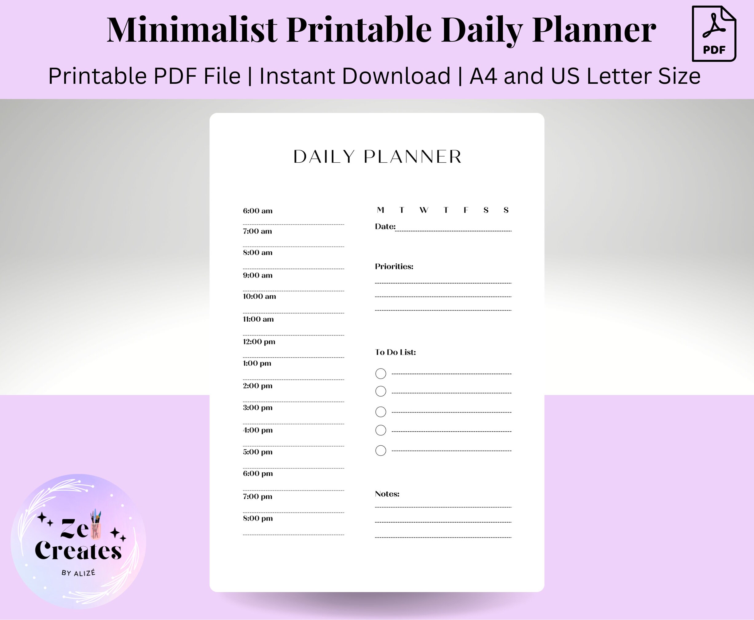 Minimalist Printable Daily Planner, Hourly Planner, Work From Home ...