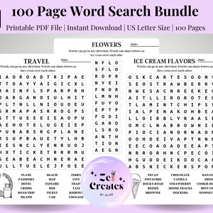 100 Page Printable Word Search Bundle, Word Search Puzzles for Kids and ...