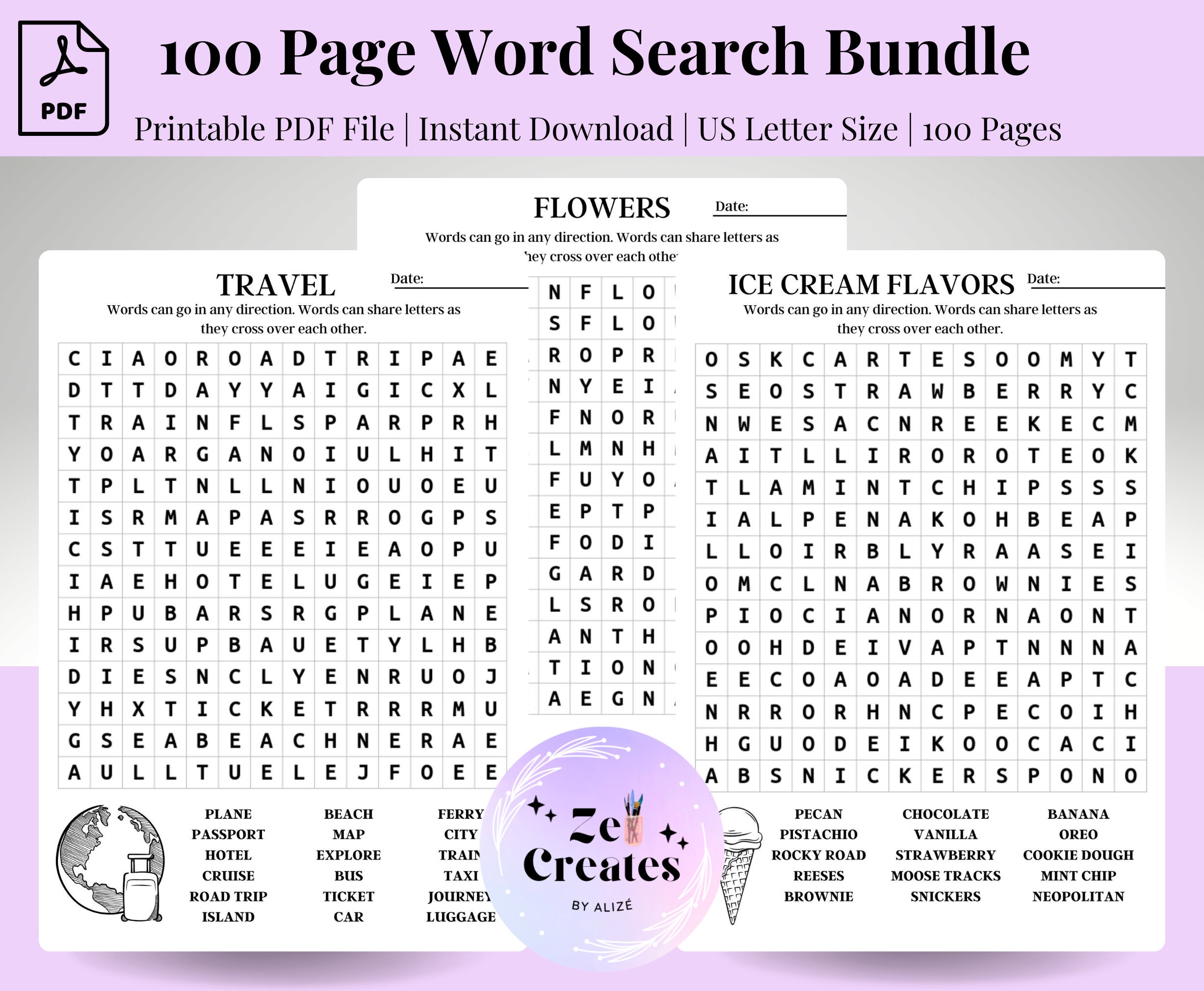 100 Page Printable Word Search Bundle Word Search Puzzles for - Etsy