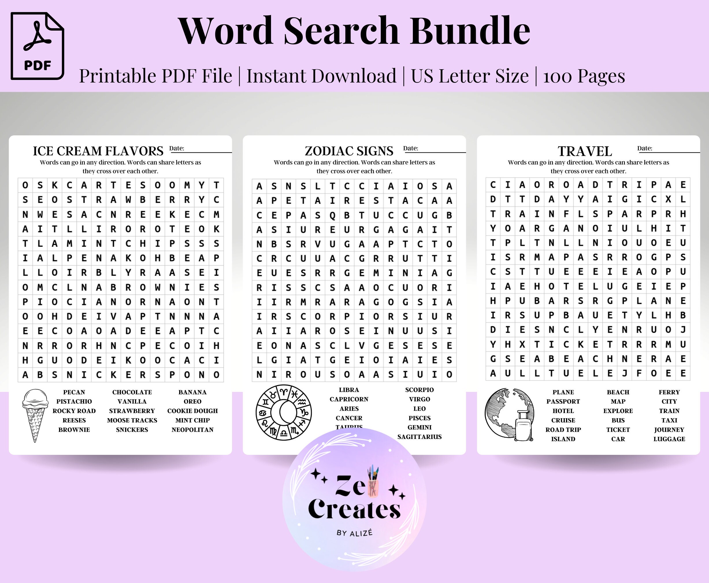 100 Page Printable Word Search Bundle Word Search Puzzles for - Etsy