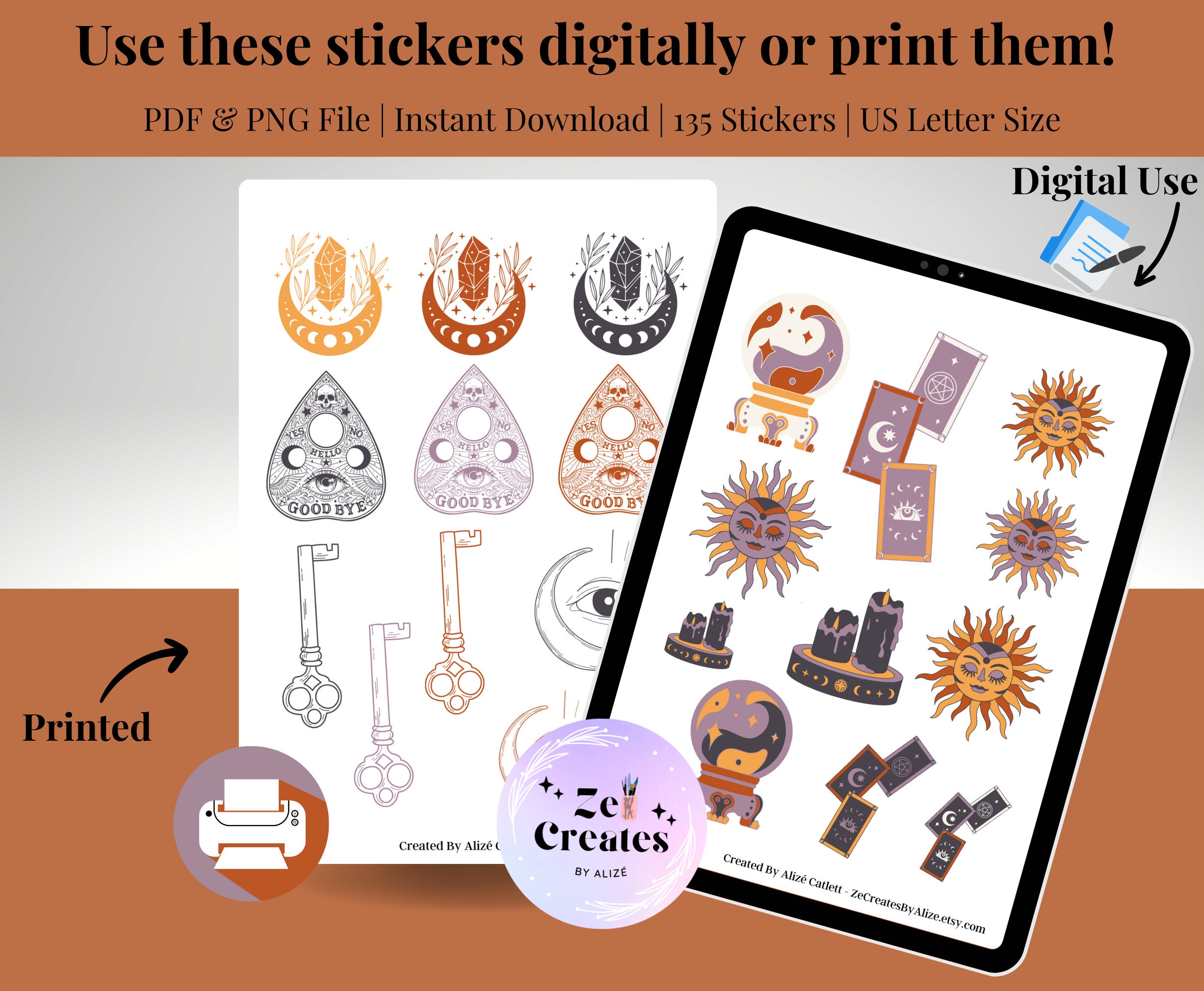 Printable Mystic Witch Stickers, Printable Lunar Witch Stickers, Witchy ...