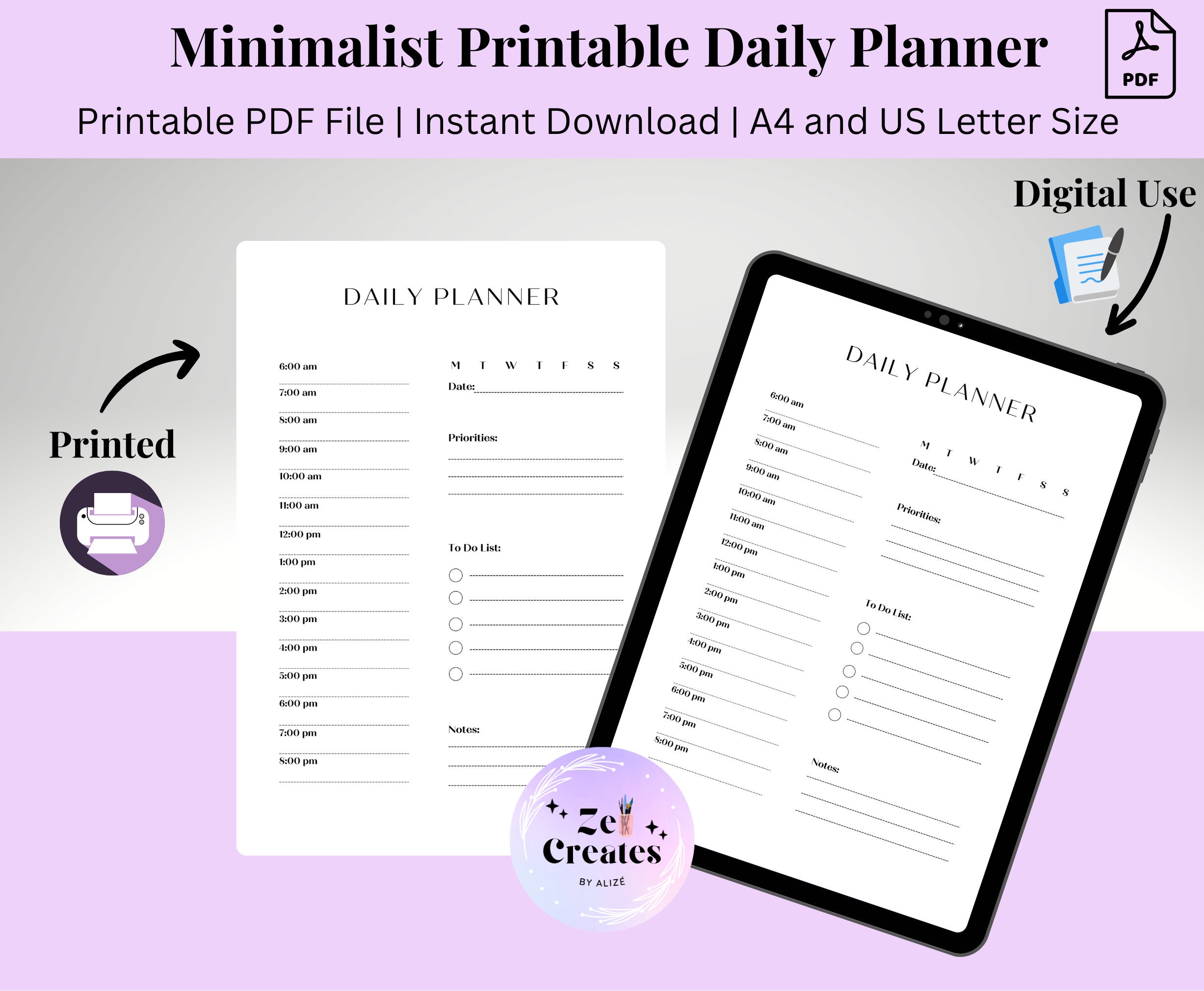Minimalist Printable Daily Planner, Hourly Planner, Work From Home ...