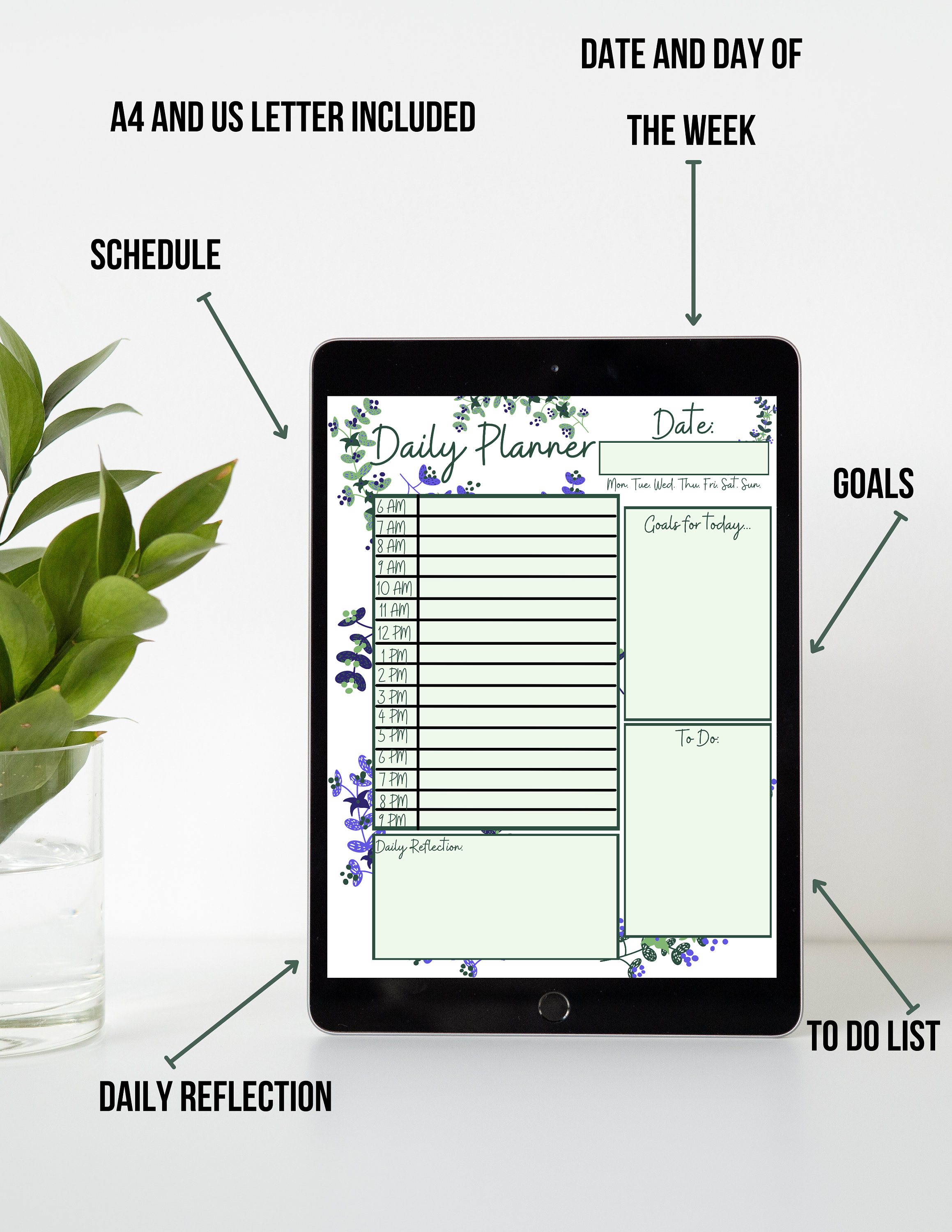 Printable PDF Daily Planner Daily Schedule A4 & US Letter | Etsy