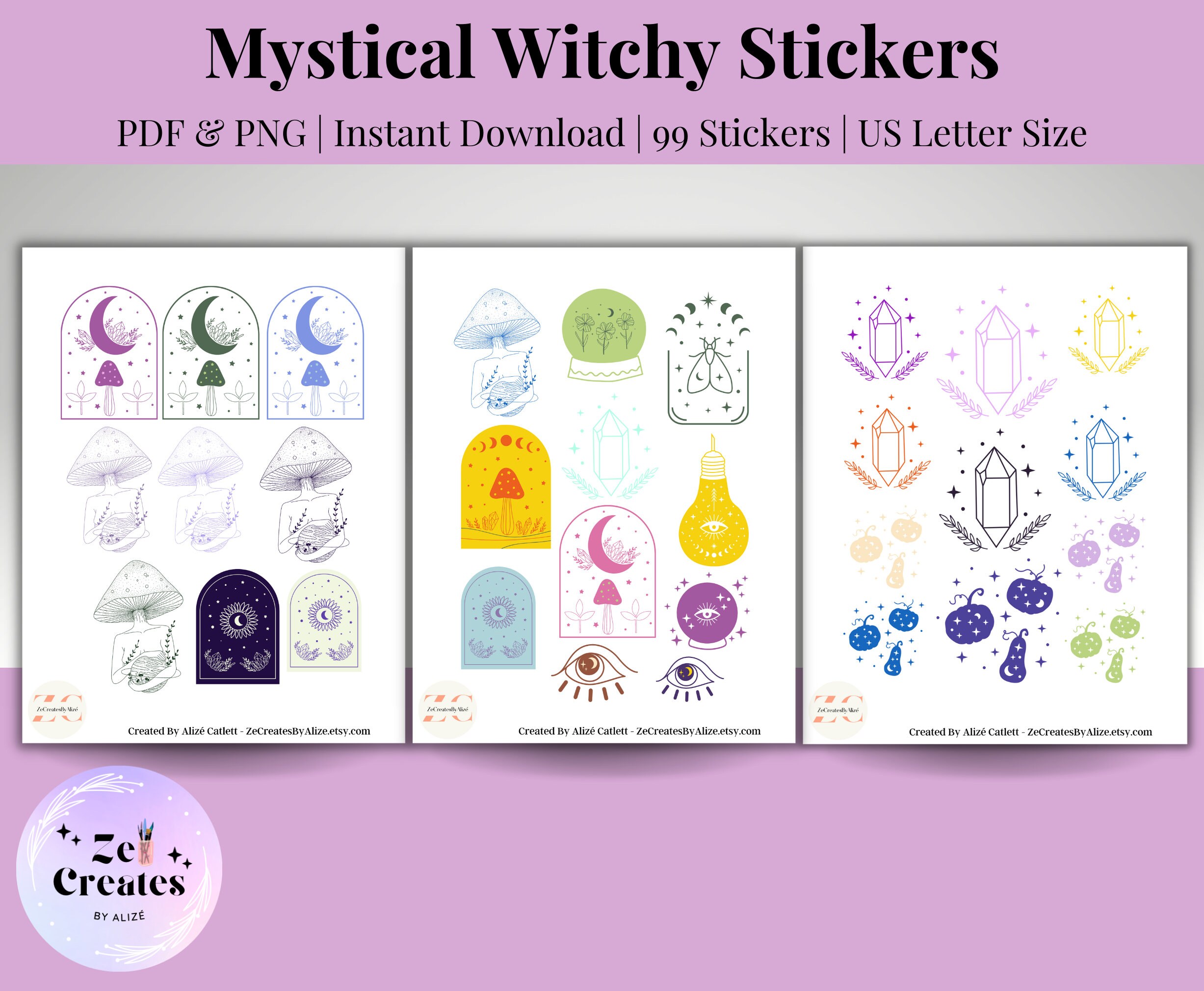 Digital/printable Mystical Witchy Stickers, Magical Stickers, Witchy ...