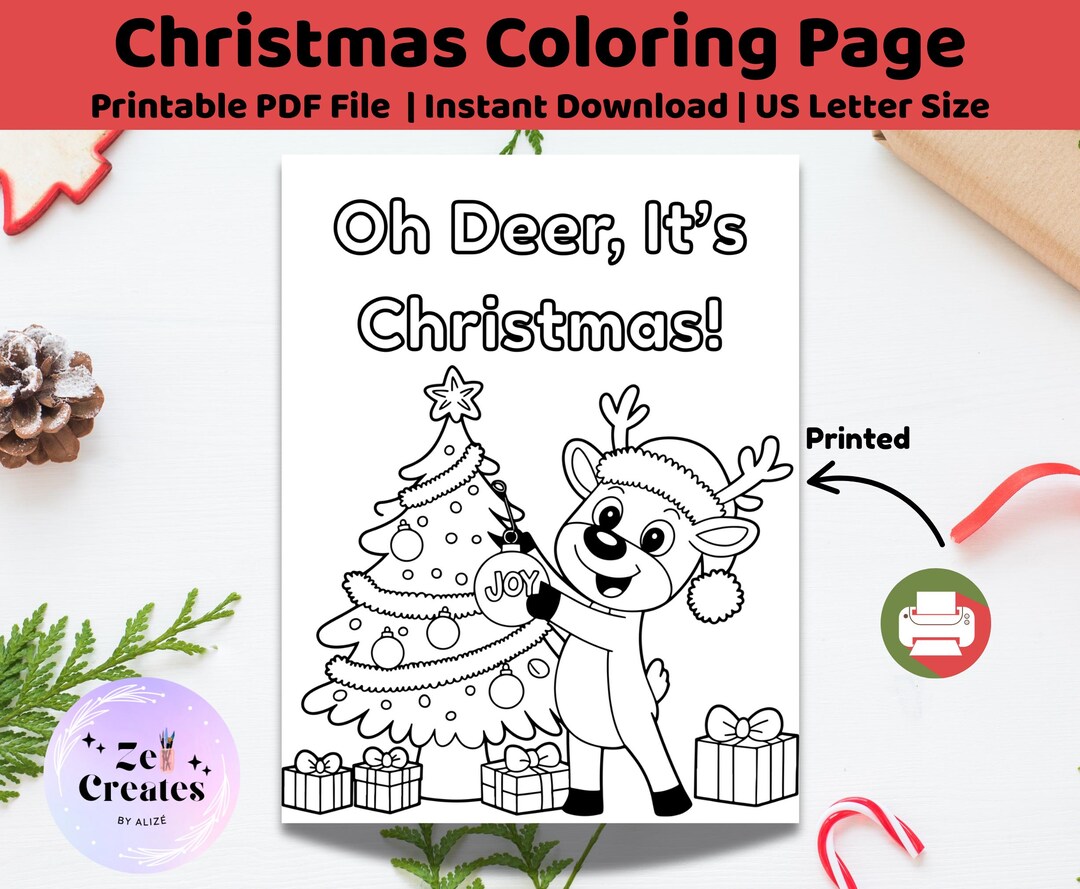 Oh Deer It's Christmas Coloring Page| Printable Reindeer Holiday ...