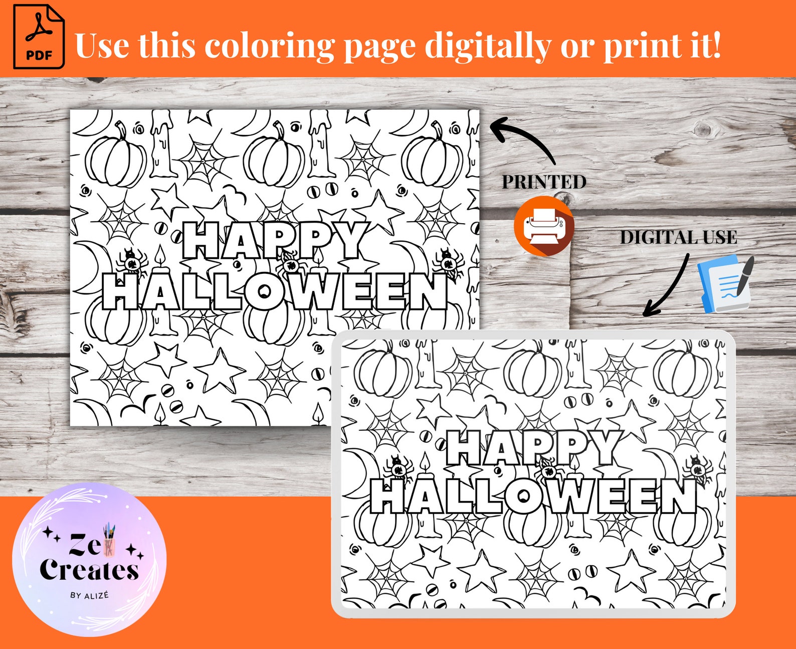 Digital/printable Happy Halloween Coloring Page, Halloween Party ...