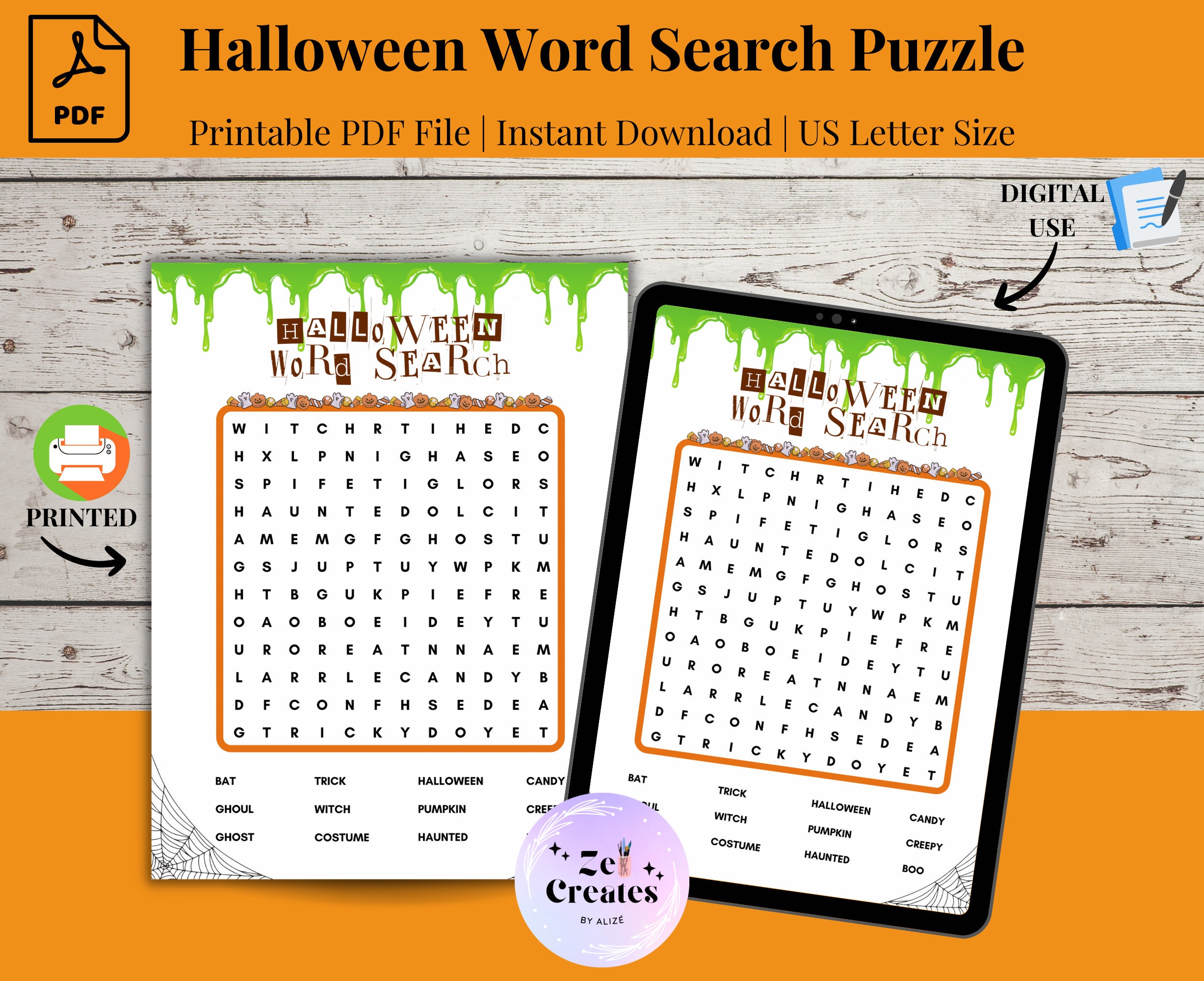 Digital/printable Halloween Word Search Puzzle, Halloween Word Search ...