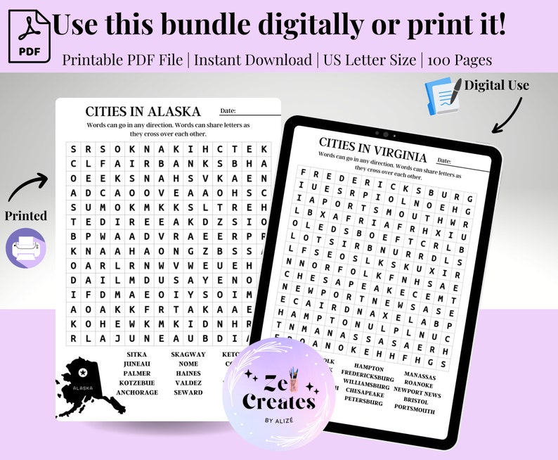 100 Page Printable Word Search Bundle, Word Search Puzzles for Kids and ...