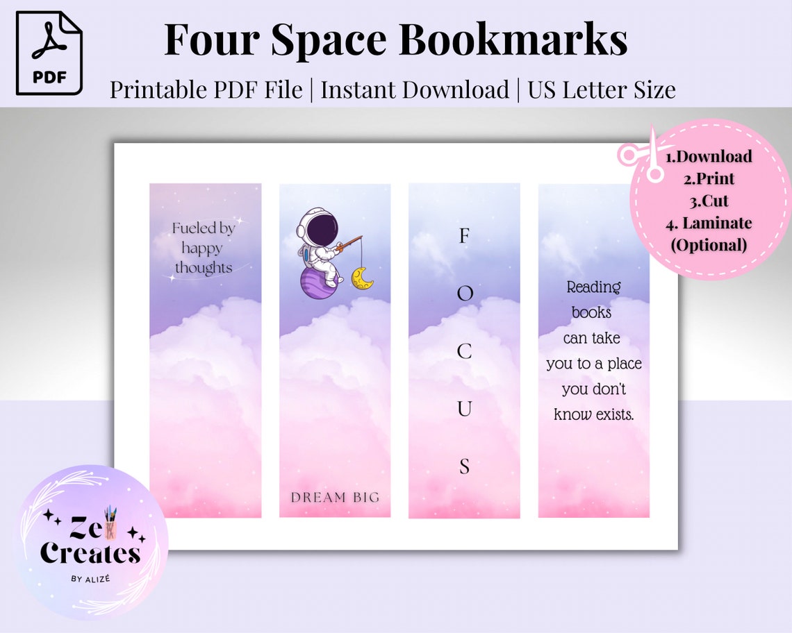 Set of Four Bookmarks, Digital/printable Bookmarks, Magical Pink and ...