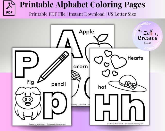 Alphabet Color Page Set Printable - Abc's Printable Coloring Set ...