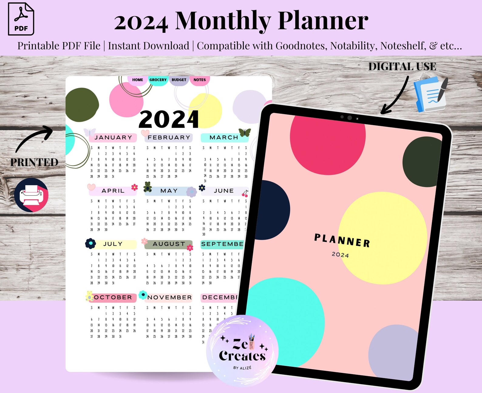 2024 Planner Digital/printable Planner Monthly Planner - Etsy