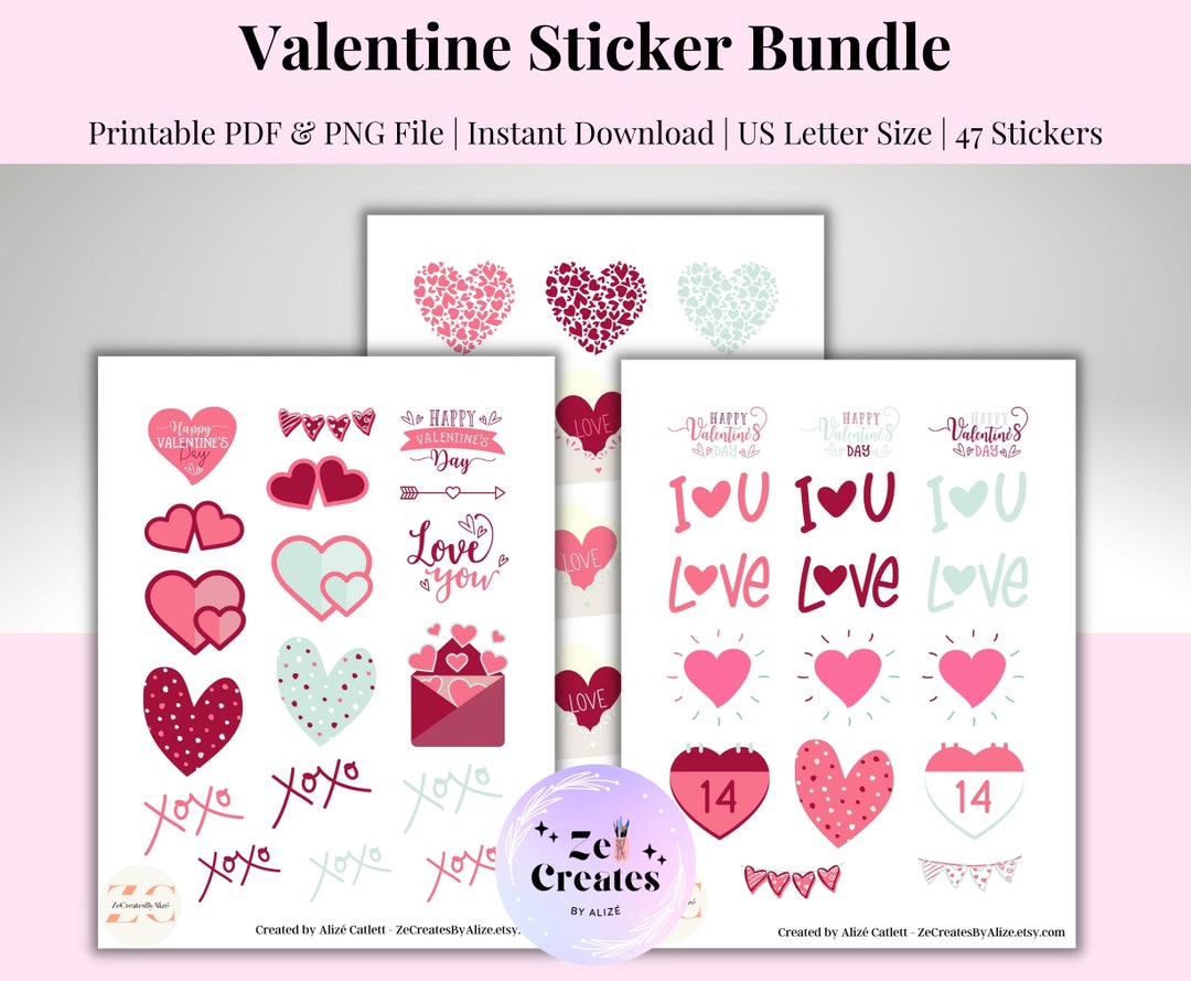 Printable Valentine's Day Sticker Sheet Bundle, Valentine's Planner ...
