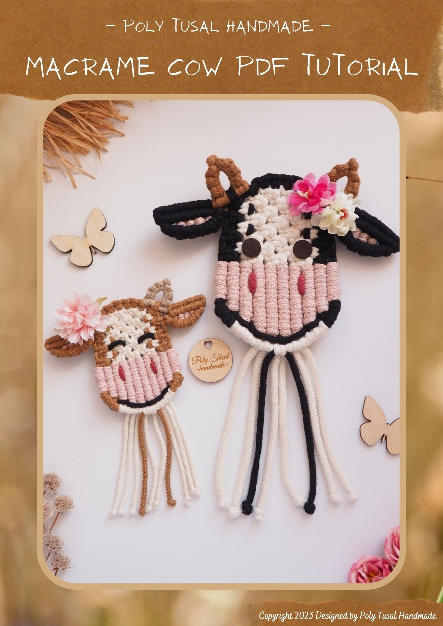 Macrame Cow Tutorial, Bull PDF Pattern, Farm Animal DIY Guide, Poly ...